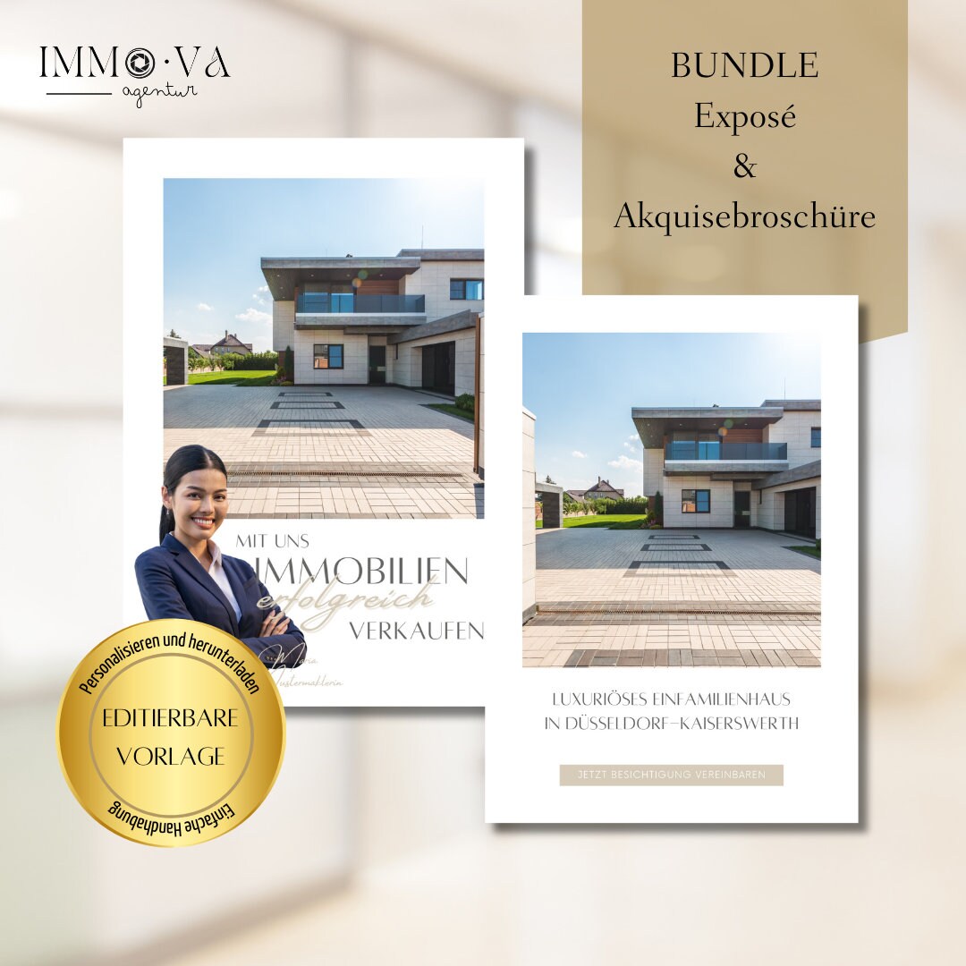 Paket: Exposé und Akquisebroschüre als Canva Templates für Immobilienm ...